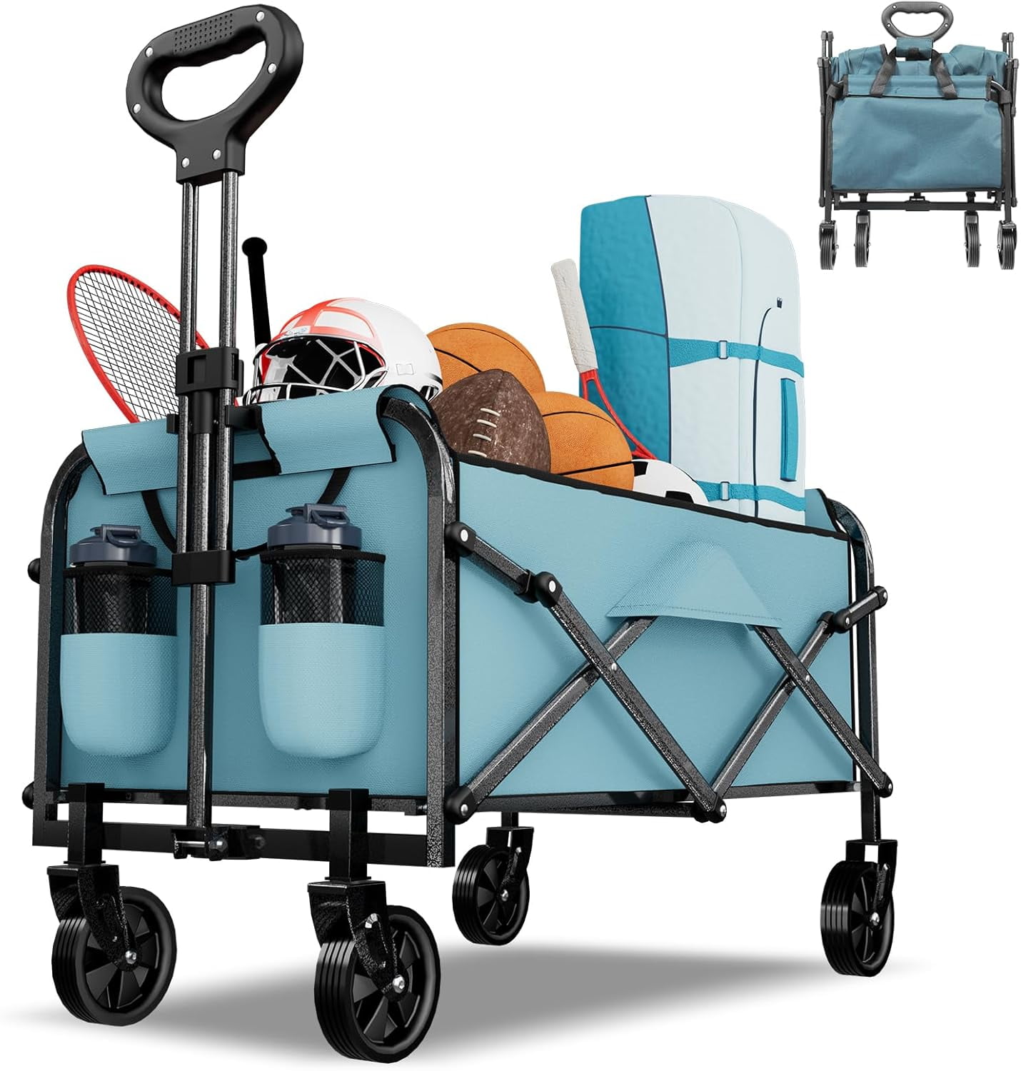 Foldable Wagon Cart with Wheels Collapsible - 300 LBS Large-Capacity ...