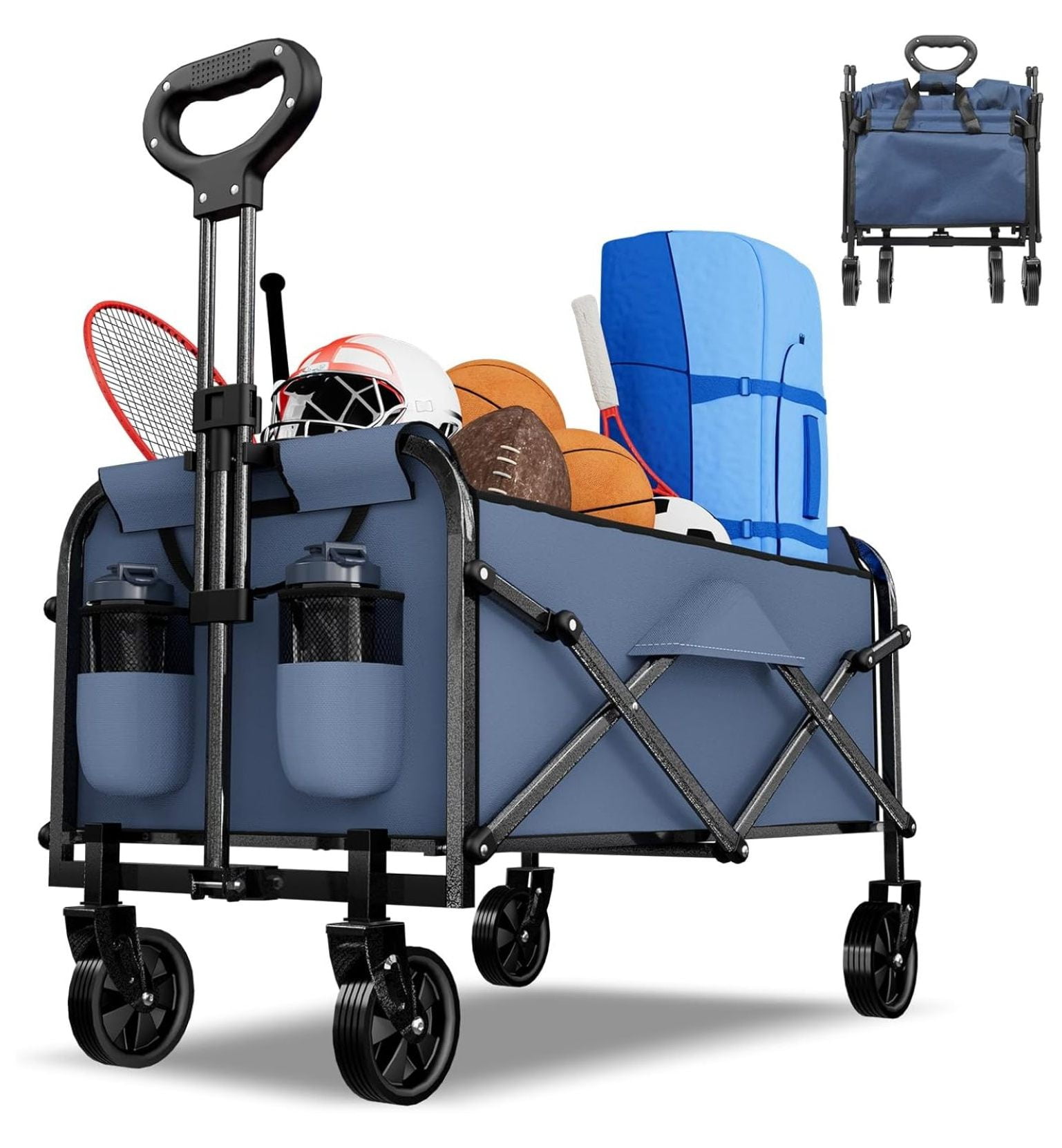 Foldable Wagon Cart with Wheels Collapsible - 300 LBS Large-Capacity ...