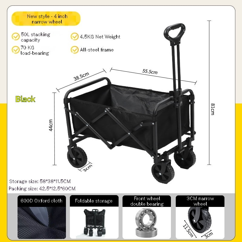 Foldable Wagon with Wheels, Portable Heavy Duty Collapsible Beach Cart ...