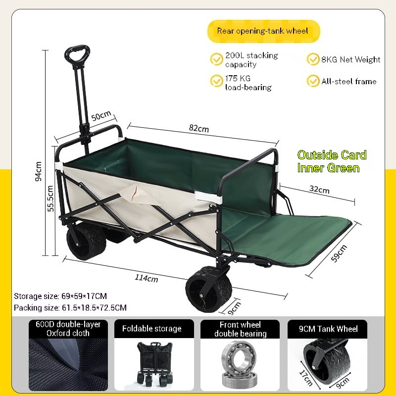 Foldable Wagon with Wheels, Portable Heavy Duty Collapsible Beach Cart ...