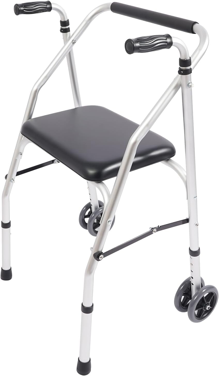 Foldable Walker with Wheels and Seat, Multi-Functional Walkers for ...