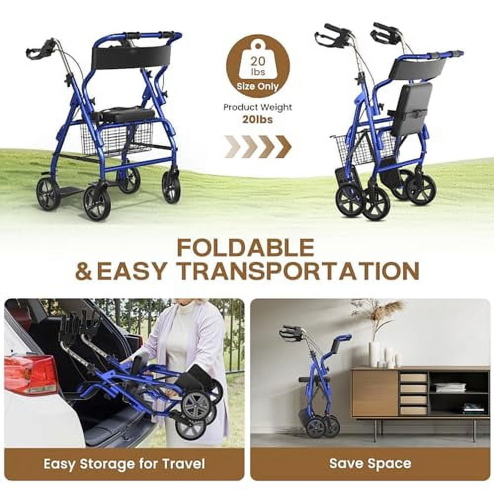 Foldable Walkers for Seniors with Seat, 2 in 1 Rollator Walker ...