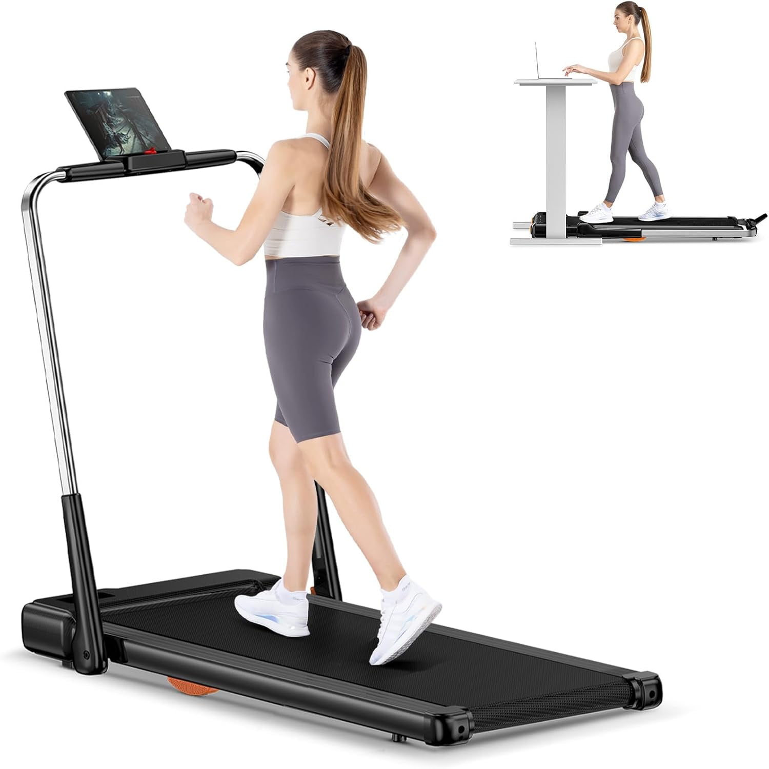 Foldable Walking Pad with Handle Bar, Folding Treadmill Portable Under ...