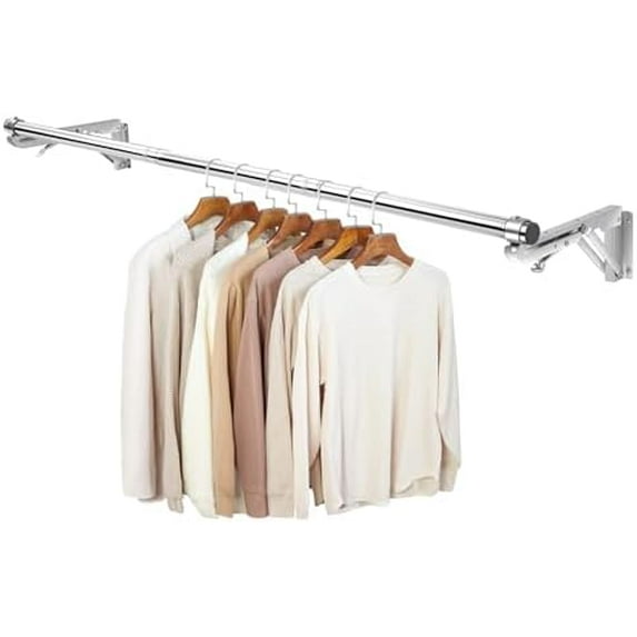 Foldable Wall Mounted Clothes Rack-44'' Long Rod&2 Bases,Stainless ...