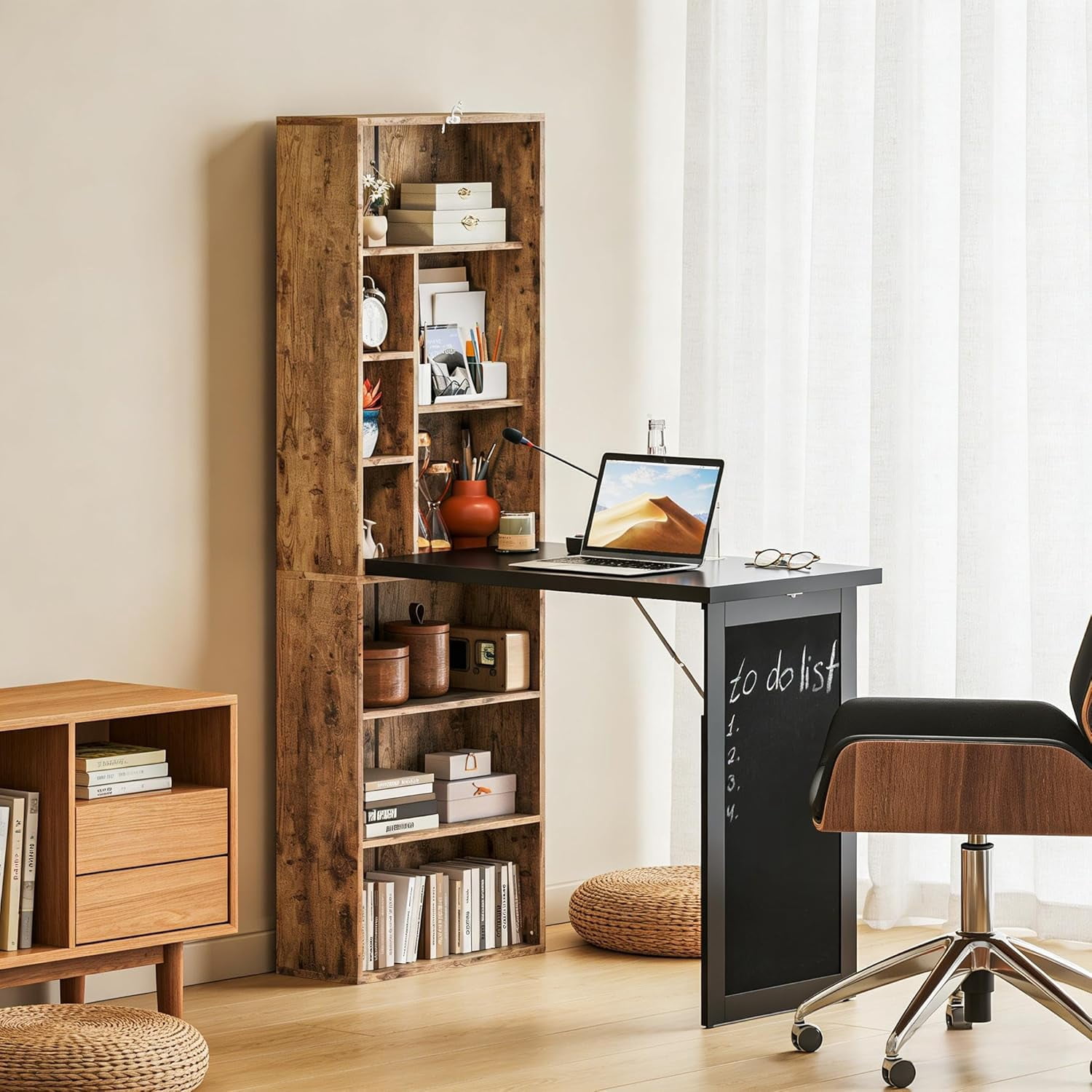 Foldable Wall Mounted Desk with Storage Shelves, Fold Out Convertible ...