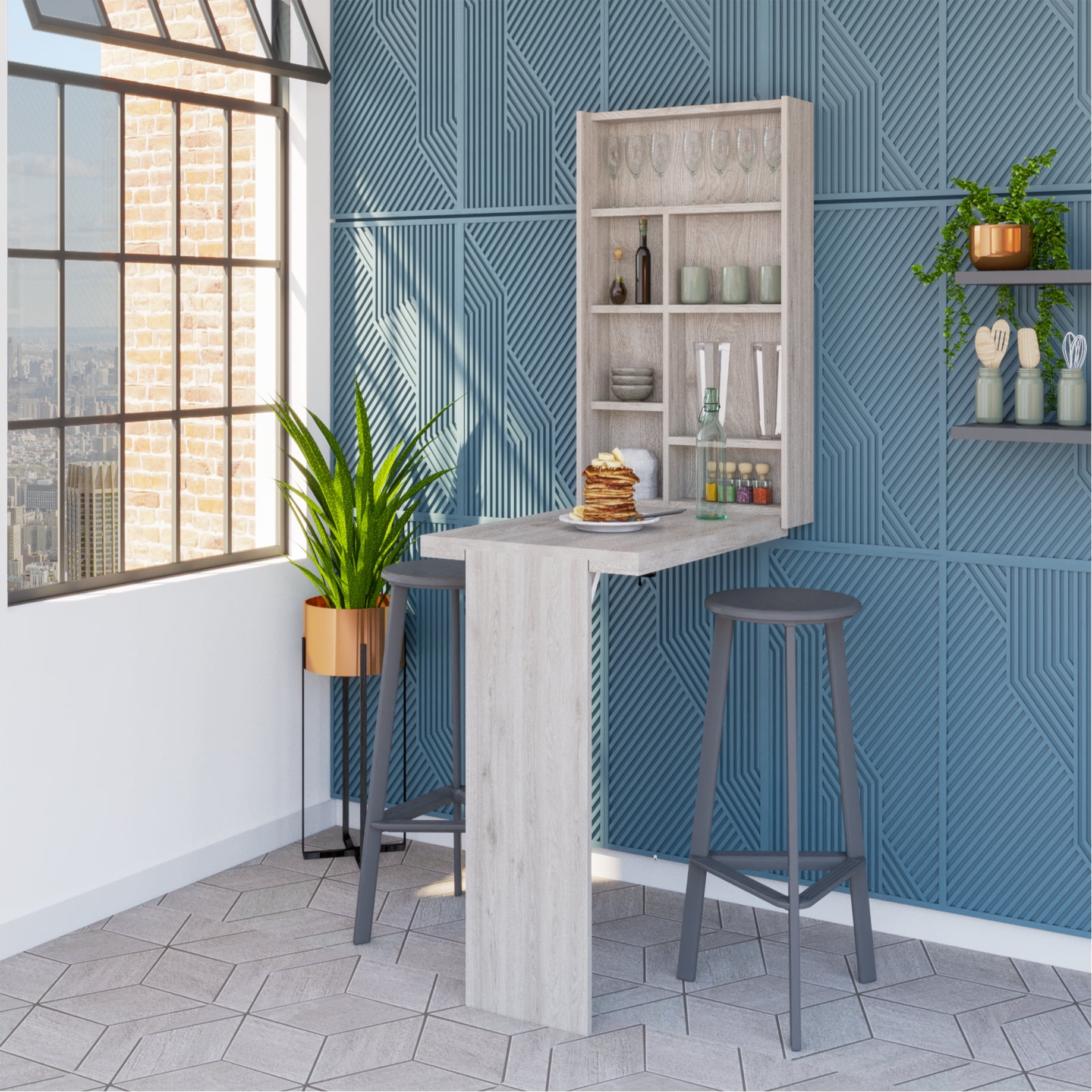 Foldable Wall Table, Gray - Extra Work Surface And Shelves 23.6w X 30 ...