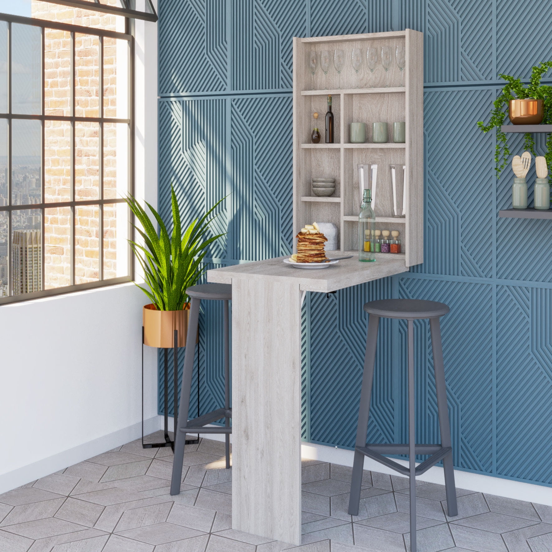 Foldable Wall Table in Light Gray - Multiple Shelf Storage - Great for ...