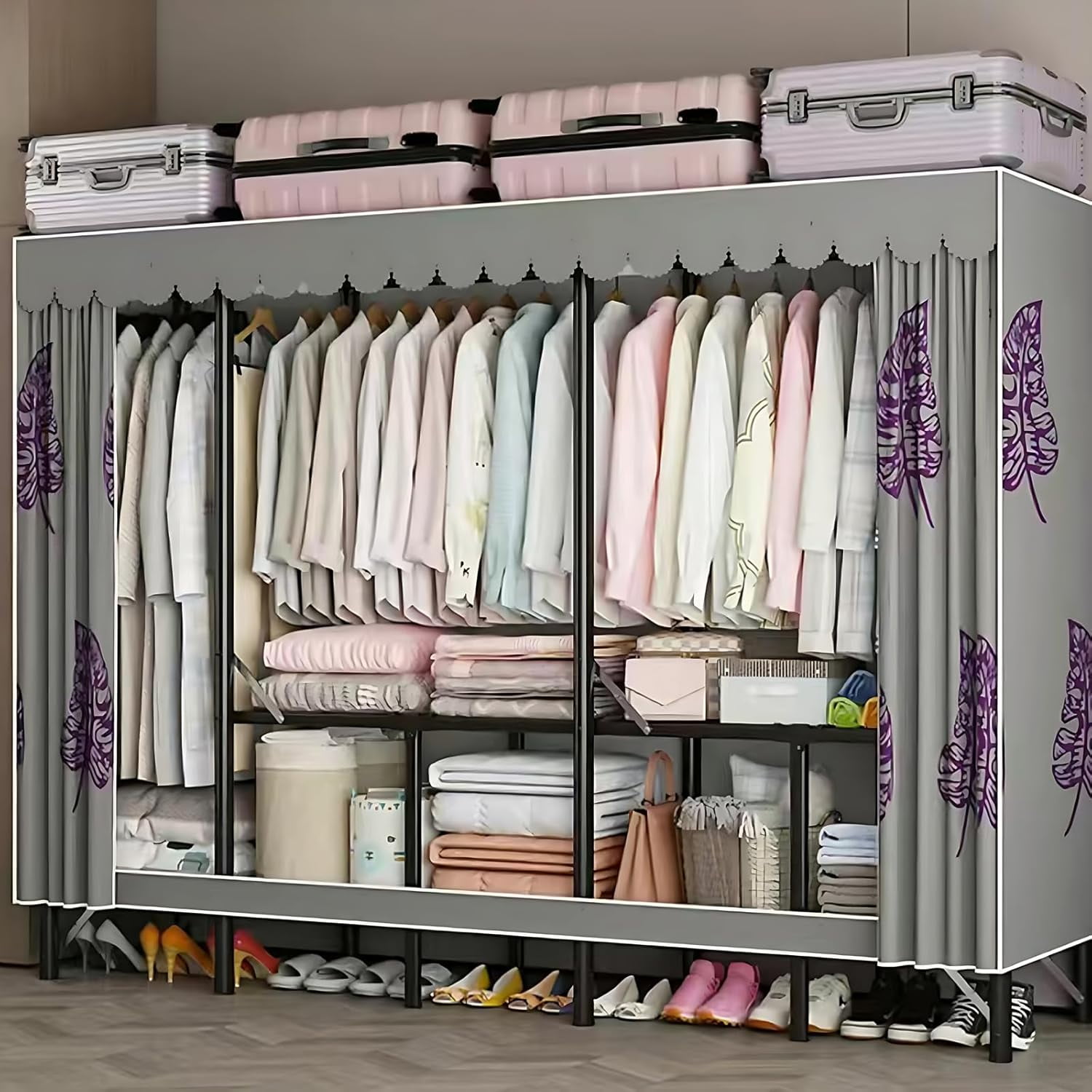 Foldable Wardrobe Closet with Cover, Portable Covered Clothes Rack for ...