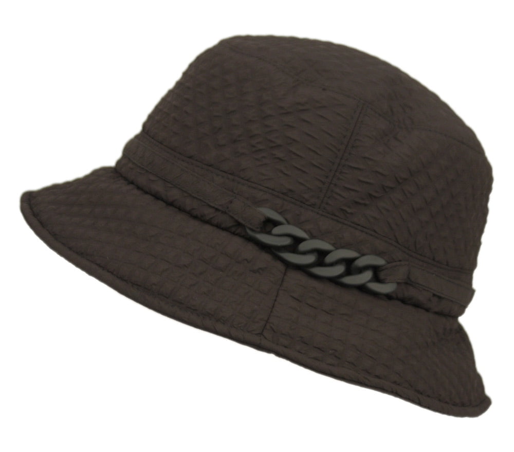 Foldable Water Repellent Diamond-Quilted Rain Hat w/Decorative Chain ...