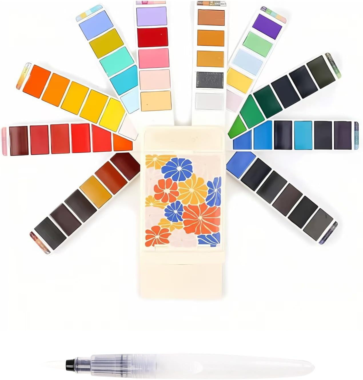 Foldable Watercolor Set Of 56 With Water Brush Pen，Portable Watercolor ...