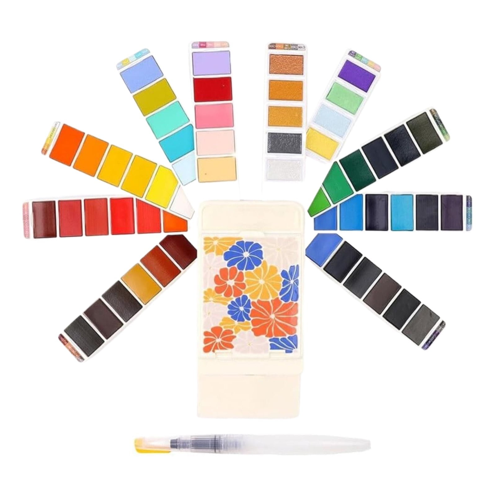 Foldable Watercolor Set of 56 with Water Brush Pen, Foldable Less Mess ...