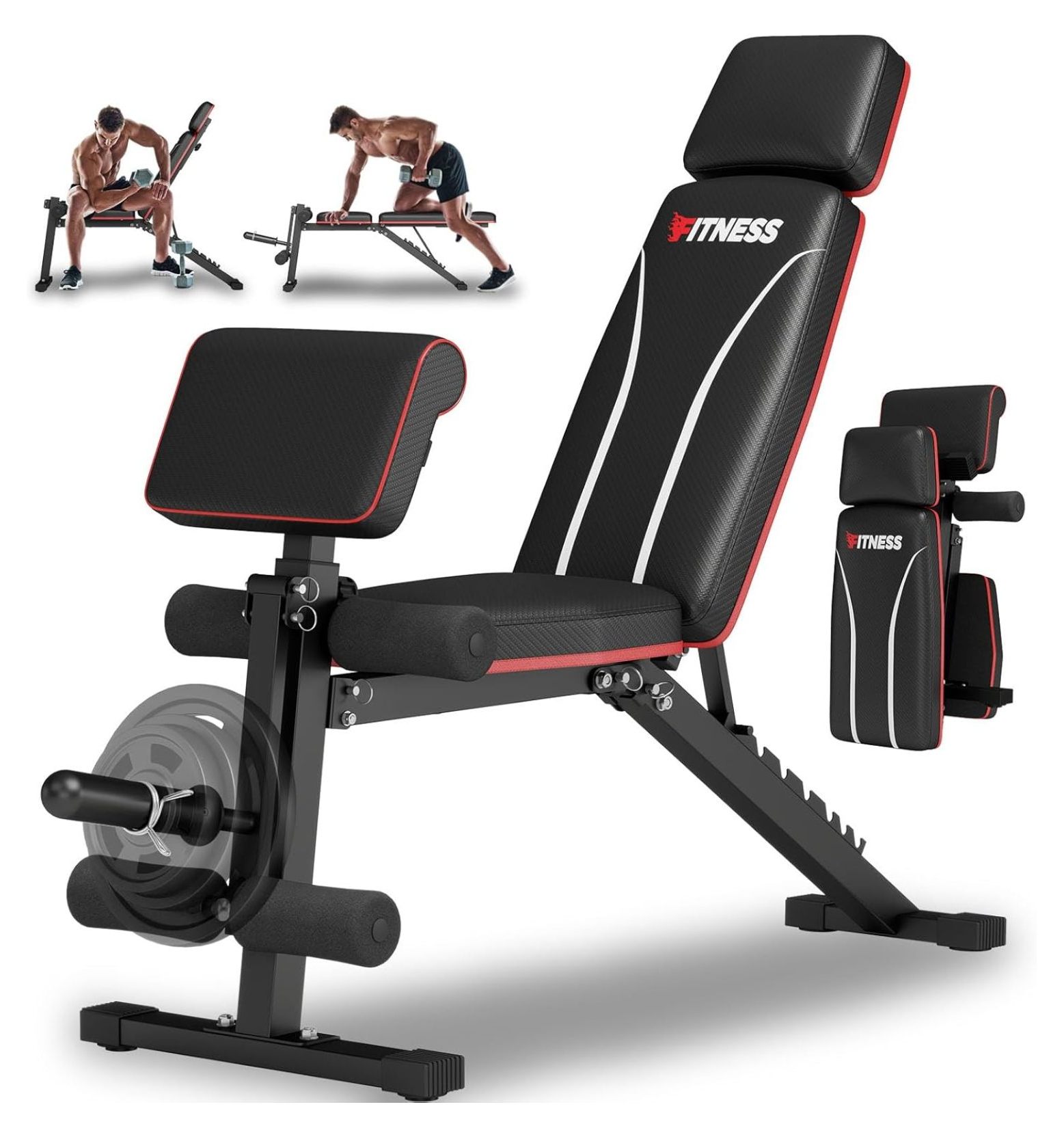 Foldable Weight , Adjustable Workout with Leg Extension, Preacher Pad ...