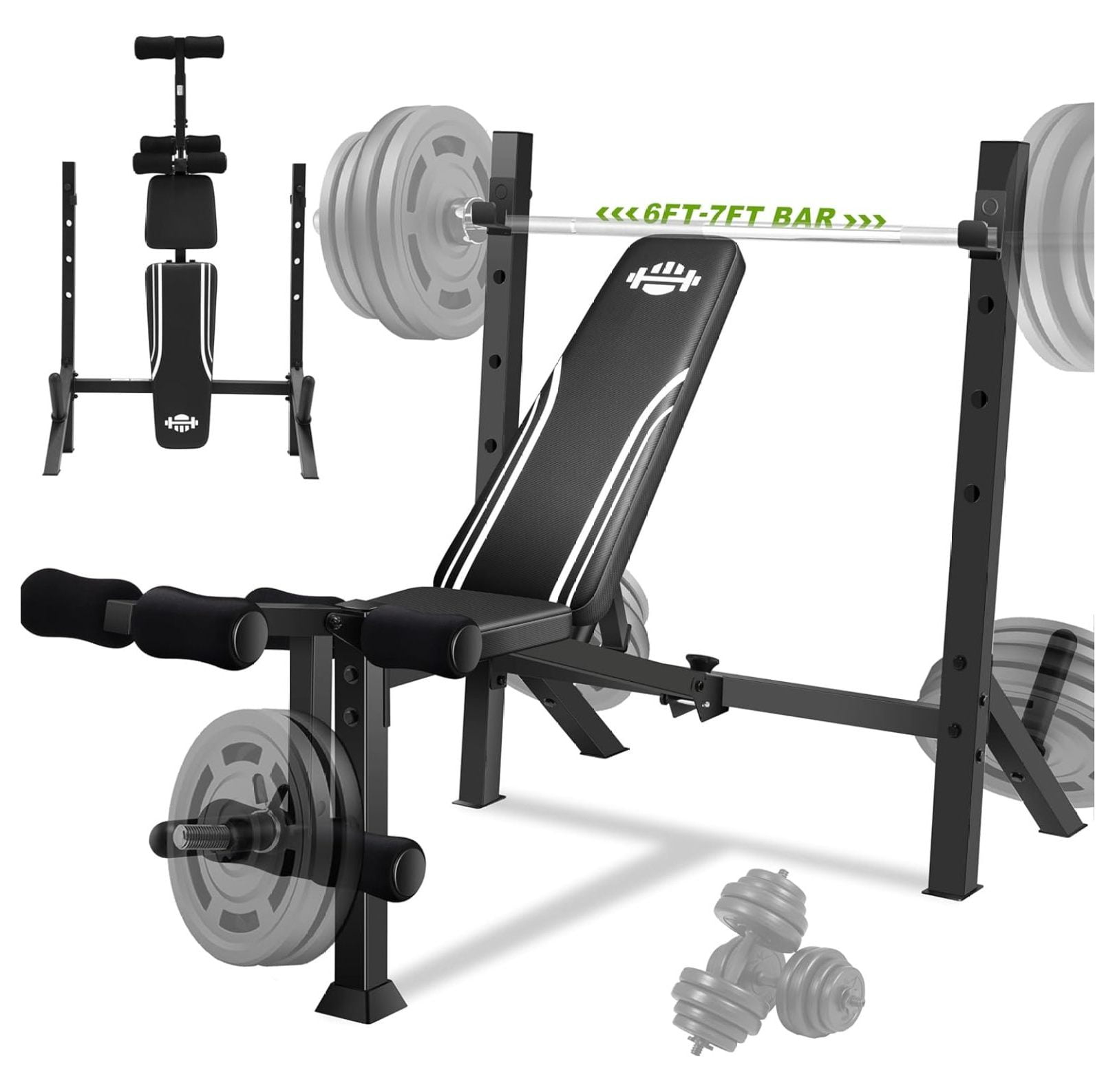 Foldable Weight with Squat Rack Adjustable Press Set for Home Gym ...