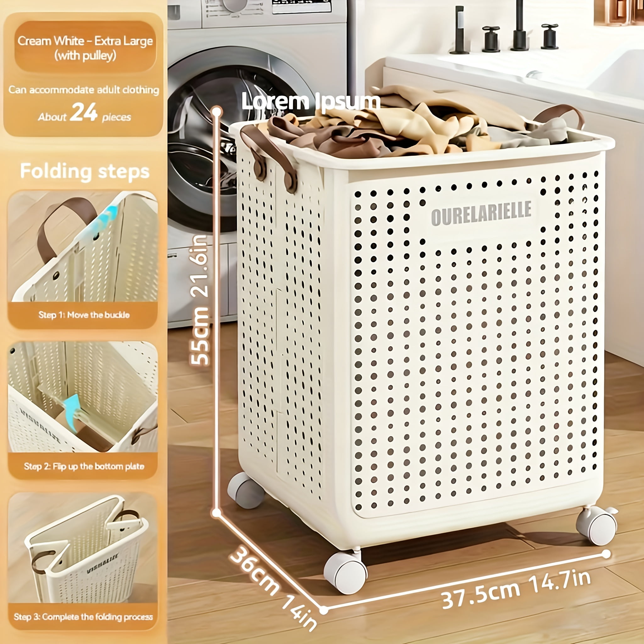 Foldable Wheeled Laundry Hamper with Faux Leather Finish, Multiple ...