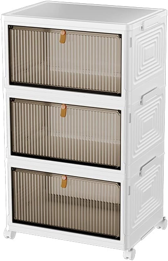 Foldable White Plastic Shoe Box 2/3/4/5/6 Tier Stackable Storage Cabinet - Rolling Wardrobe ...