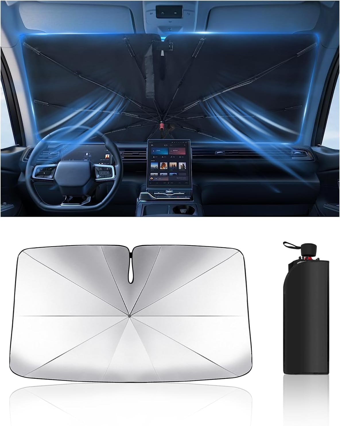 Foldable Windshield Sun Shade Umbrella – Reflective Car Window Cover ...