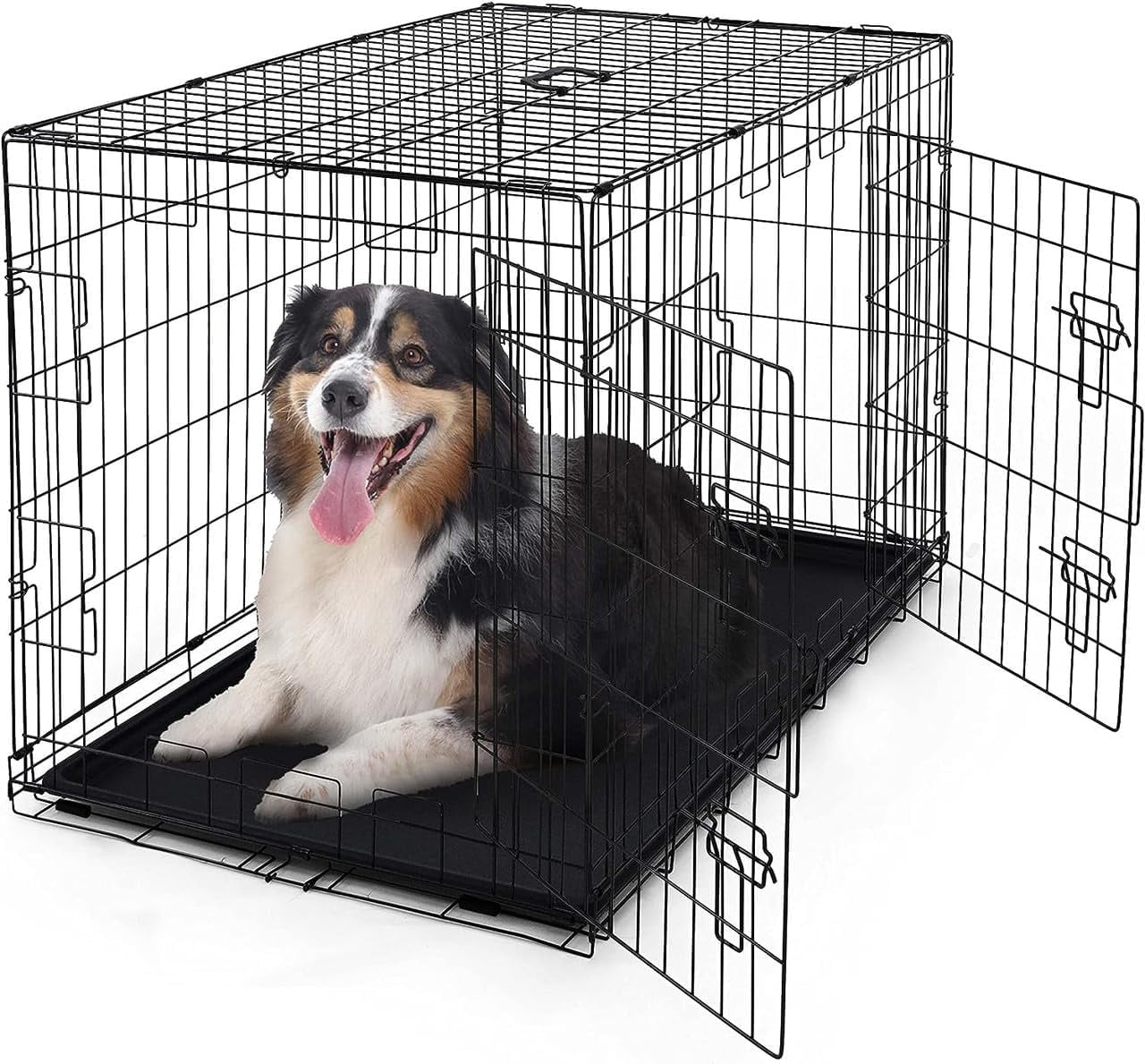 Foldable Wire Dog Crate Kennel w/Leak-Proof Pan & Protecting Feet ...