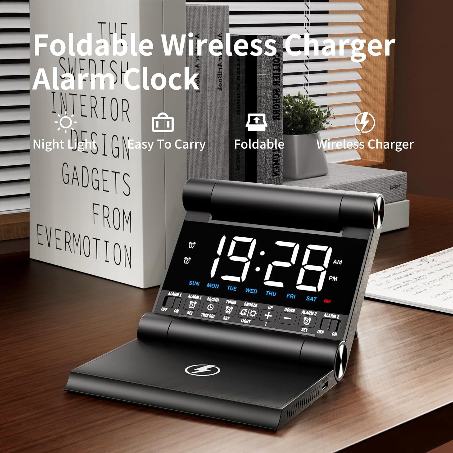 Foldable Wireless Charging Alarm Clock: Integrating Night Lighting ...