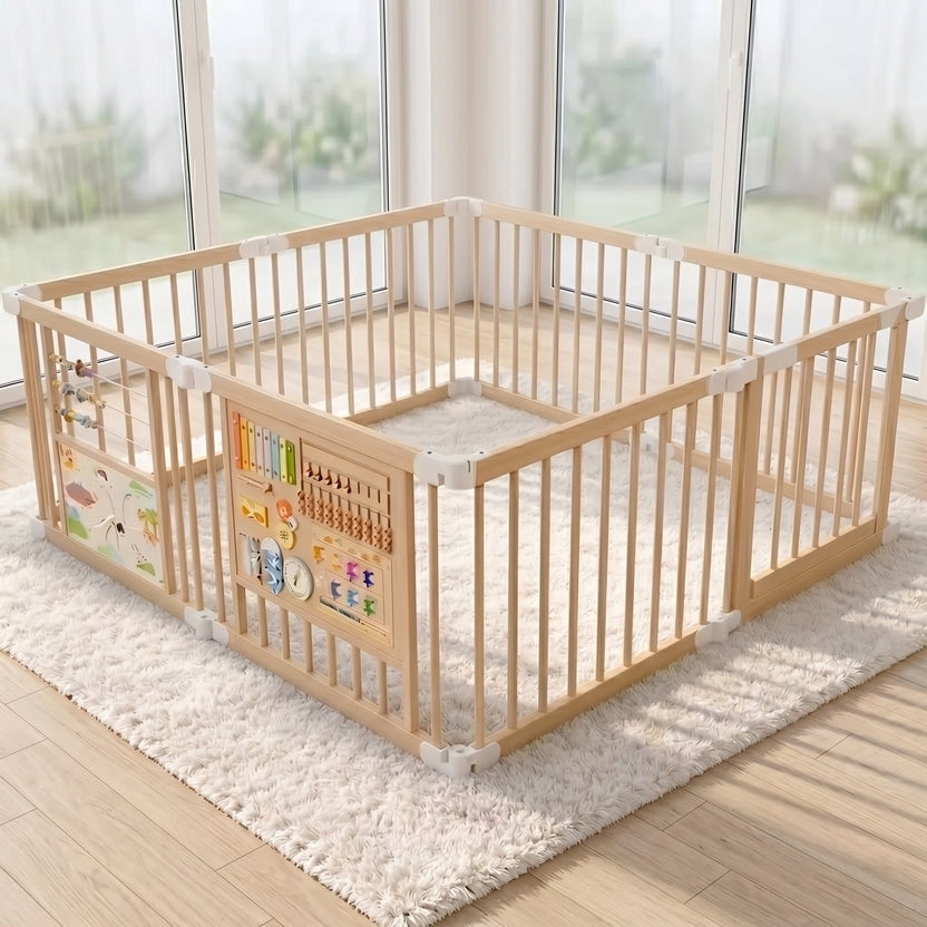 suihuooo Foldable Wooden Baby Playpen Playard For Toddlers,55"x55"x24 ...