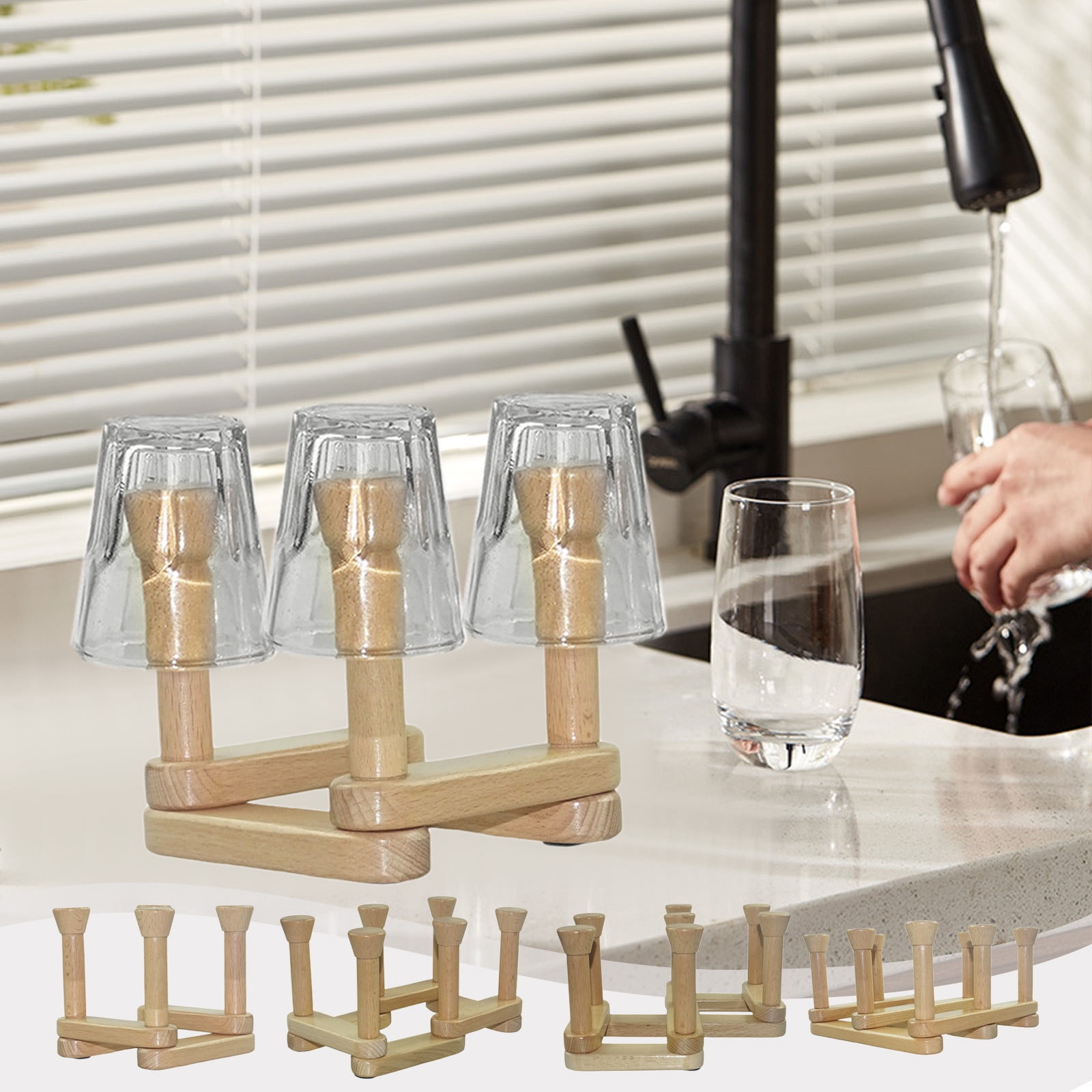 Foldable Wooden Cup Drained Rack, Detachable Design, Adjustable Feet ...