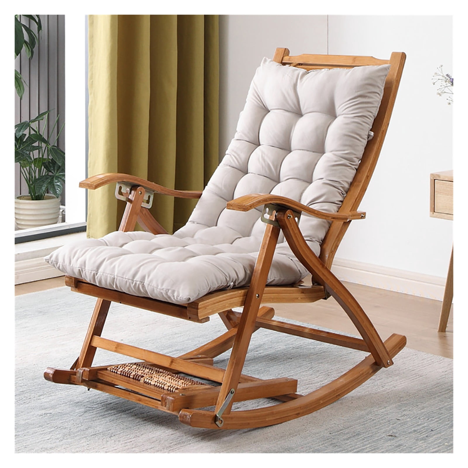 Foldable Wooden Recliners with Pad,Wooden Rocking Chairs Sun Lounger ...