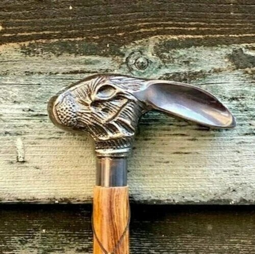 Foldable Wooden Walking Stick with Antique Brass Rabbit Handle ...