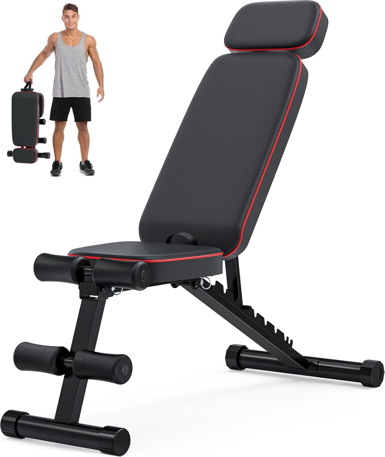 Foldable Workout Bench, 800LBS Adjustable Weight Benches for Home Gym Strength Training Multi ...