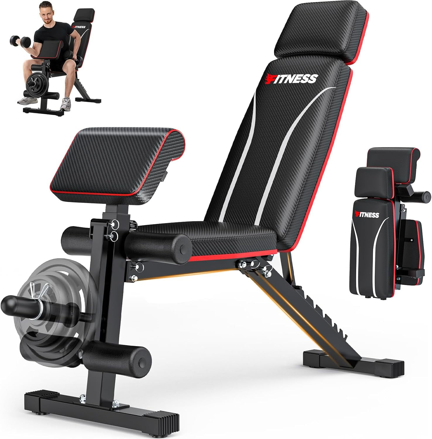 Foldable Workout Bench, Adjustable Weight Bench for Home Gym with Leg Extension, Preacher Pad ...