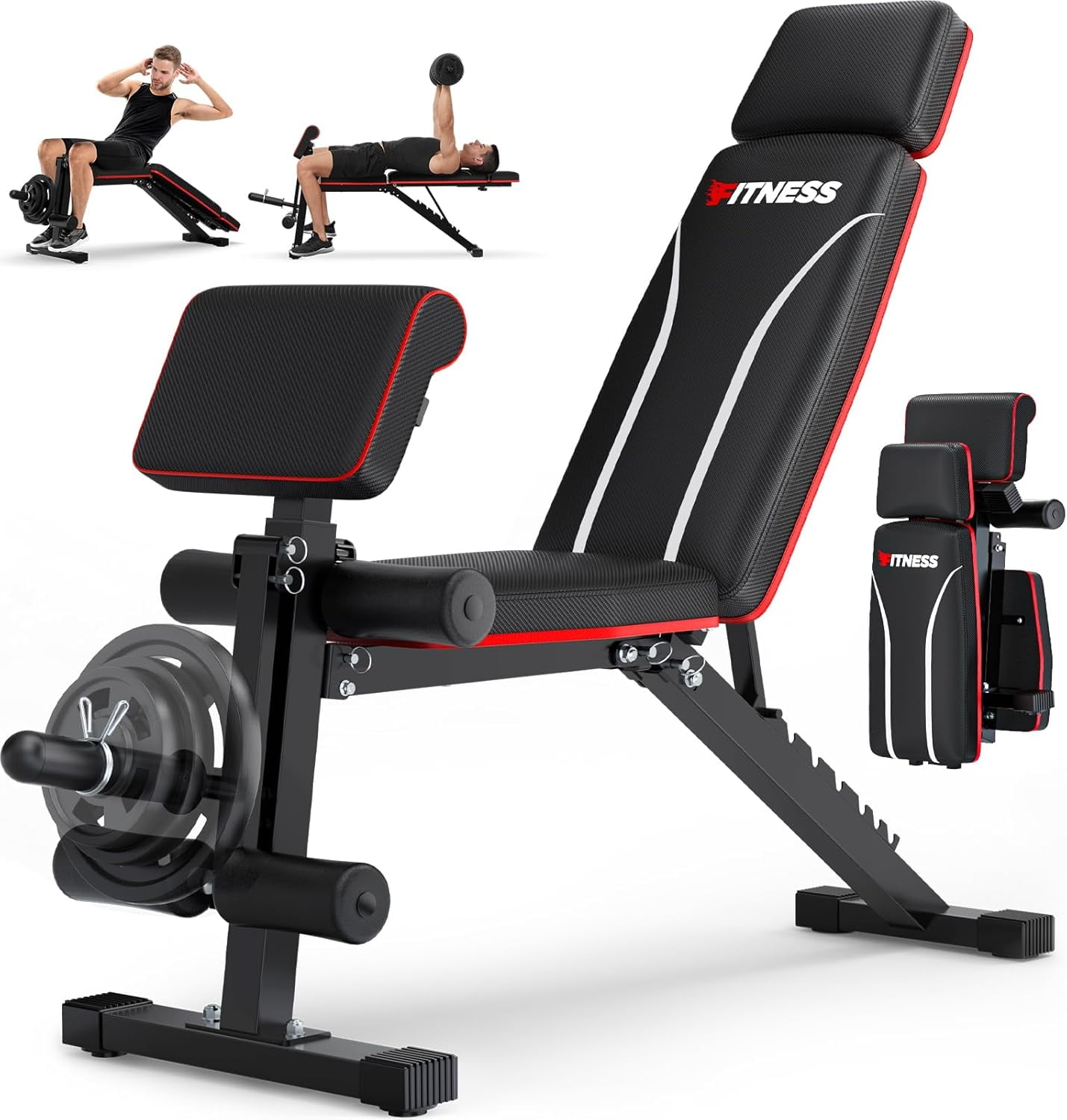 Foldable Workout Bench with Leg Extension, Adjustable Weight Bench w ...