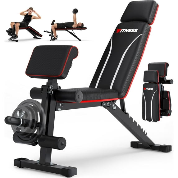 Foldable Workout Bench with Leg Extension, Adjustable Weight Bench w ...