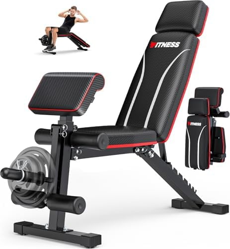 Foldable Workout Bench with Leg Extension, Adjustable Weight Bench w ...