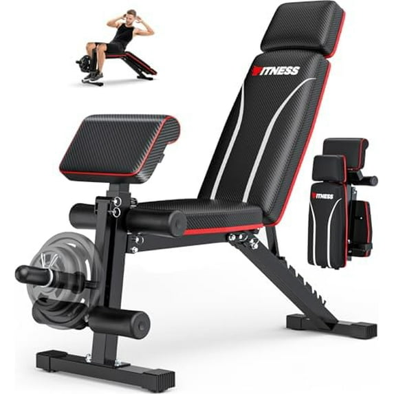 Foldable Workout Bench with Leg Extension, Adjustable Weight Bench w ...