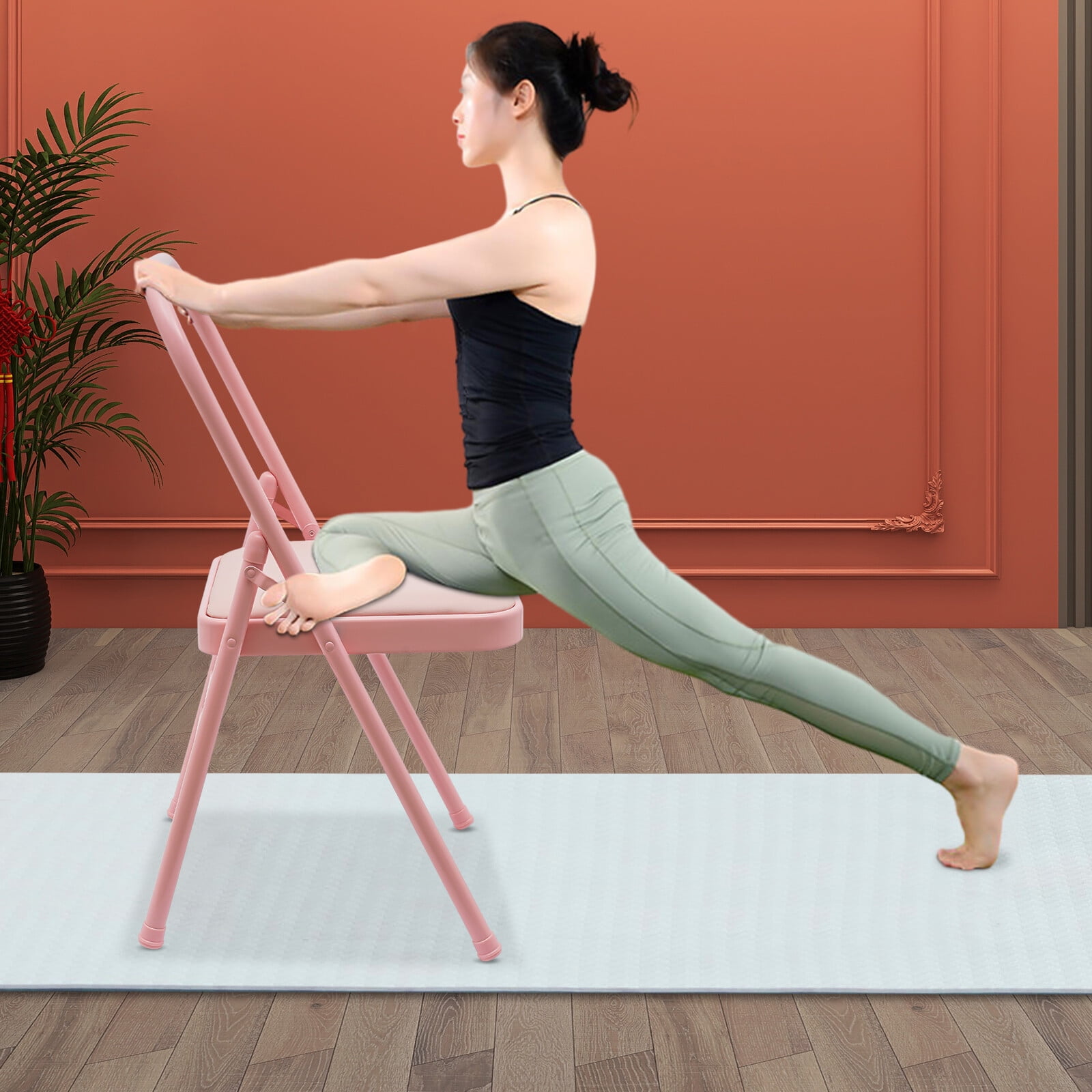 Foldable Yoga Auxiliary Chair, Yoga Chair with Lumbar Back Support for ...