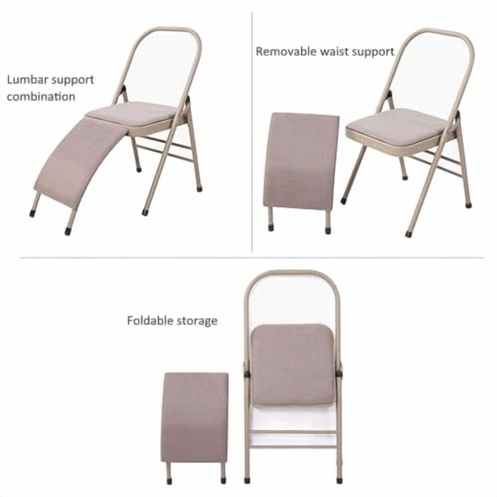 Foldable Yoga Auxiliary Chair, w/Lumbar Back Support, Balance Handstand ...