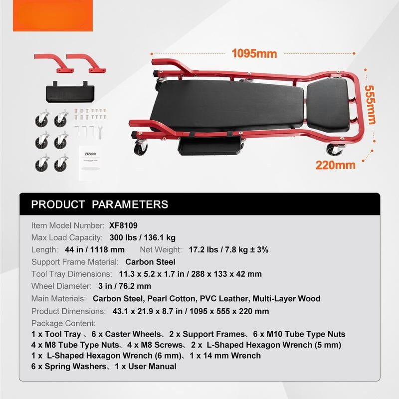 Foldable Z Garage Creeper, 36 in, 300 lbs Load Capacity Rolling Folding ...