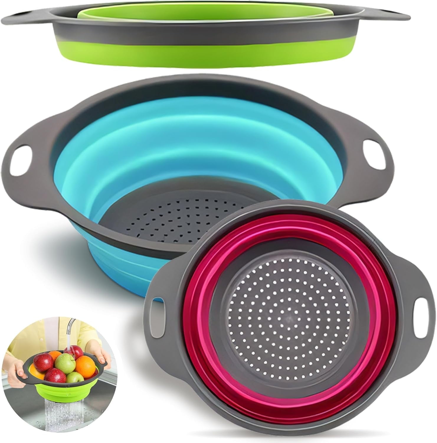 Foldable colander set 3 pieces - perfect for draining pasta, vegetables ...