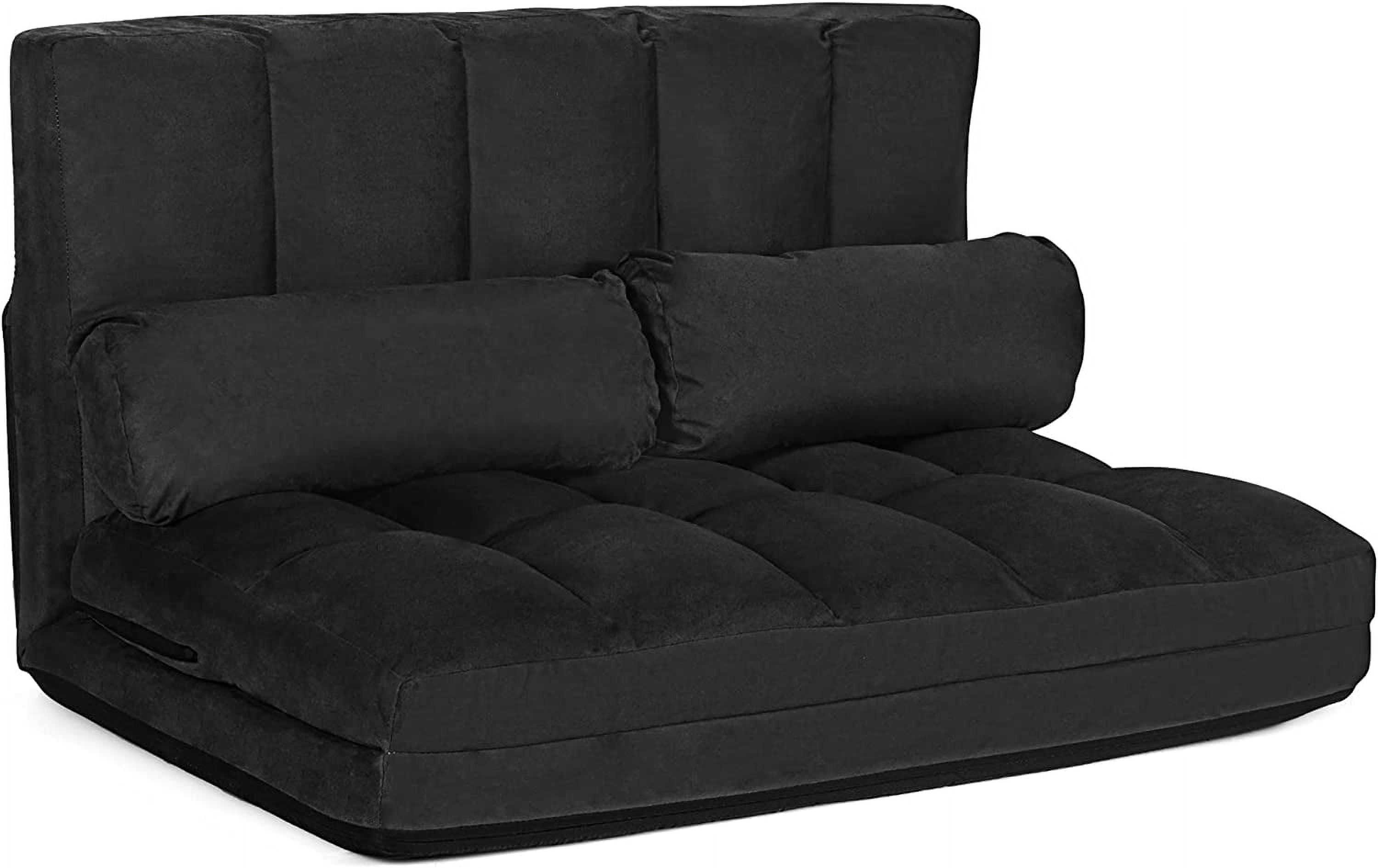 Foldable floor sofa, adjustable lounge couch with pillows & suede cloth ...