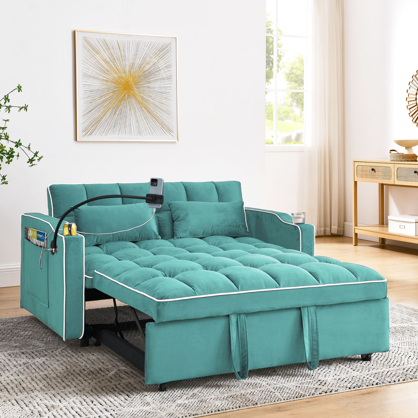 Foldable futon sofa bed with USB port | Can be used as couch, bed or ...