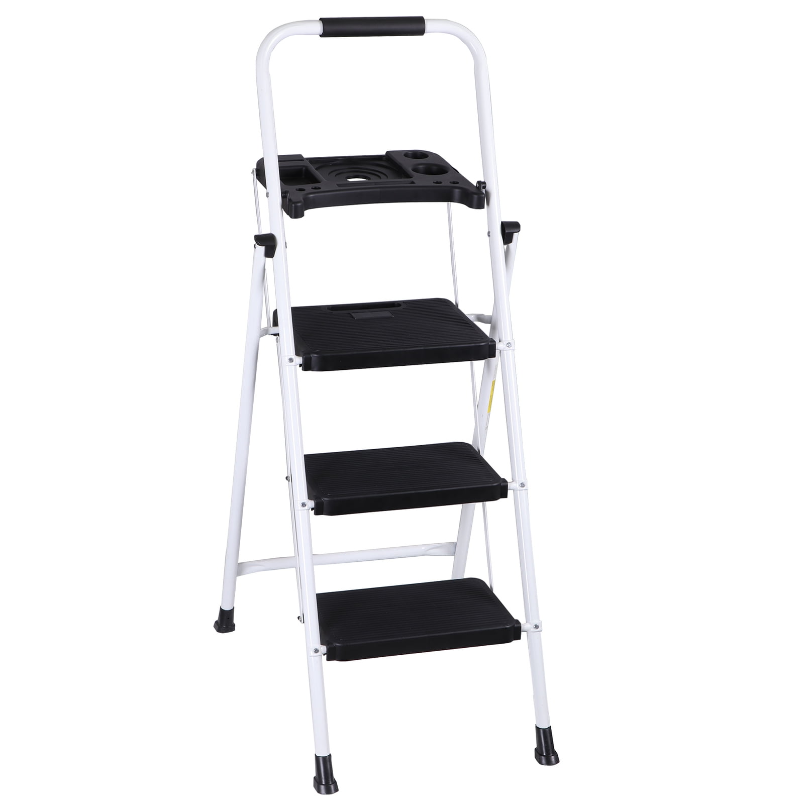 Foldable ladder with tool tray, equipped with wide non-slip steps and ...
