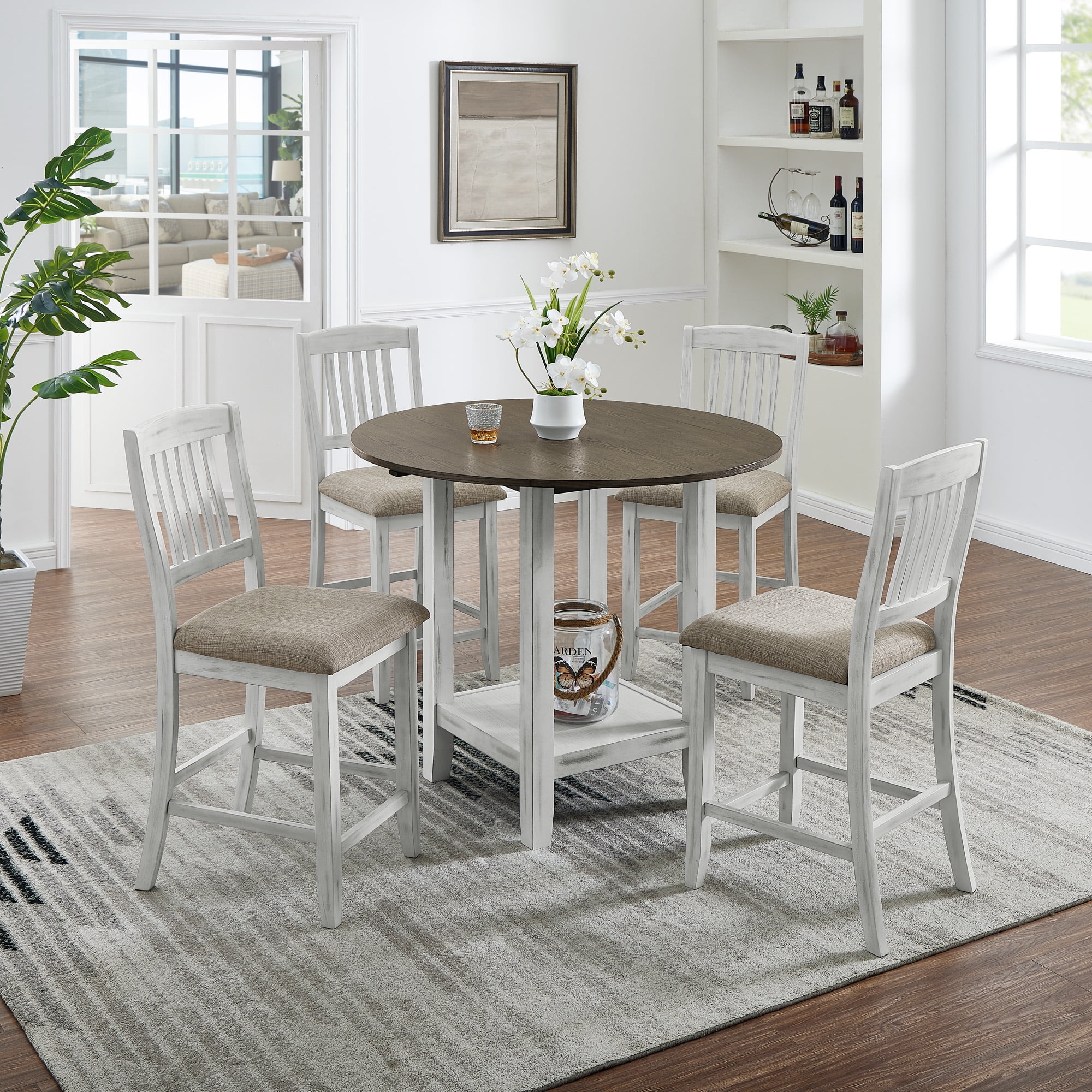 Foldable leaf dining table with storage space, 4-person dining table ...