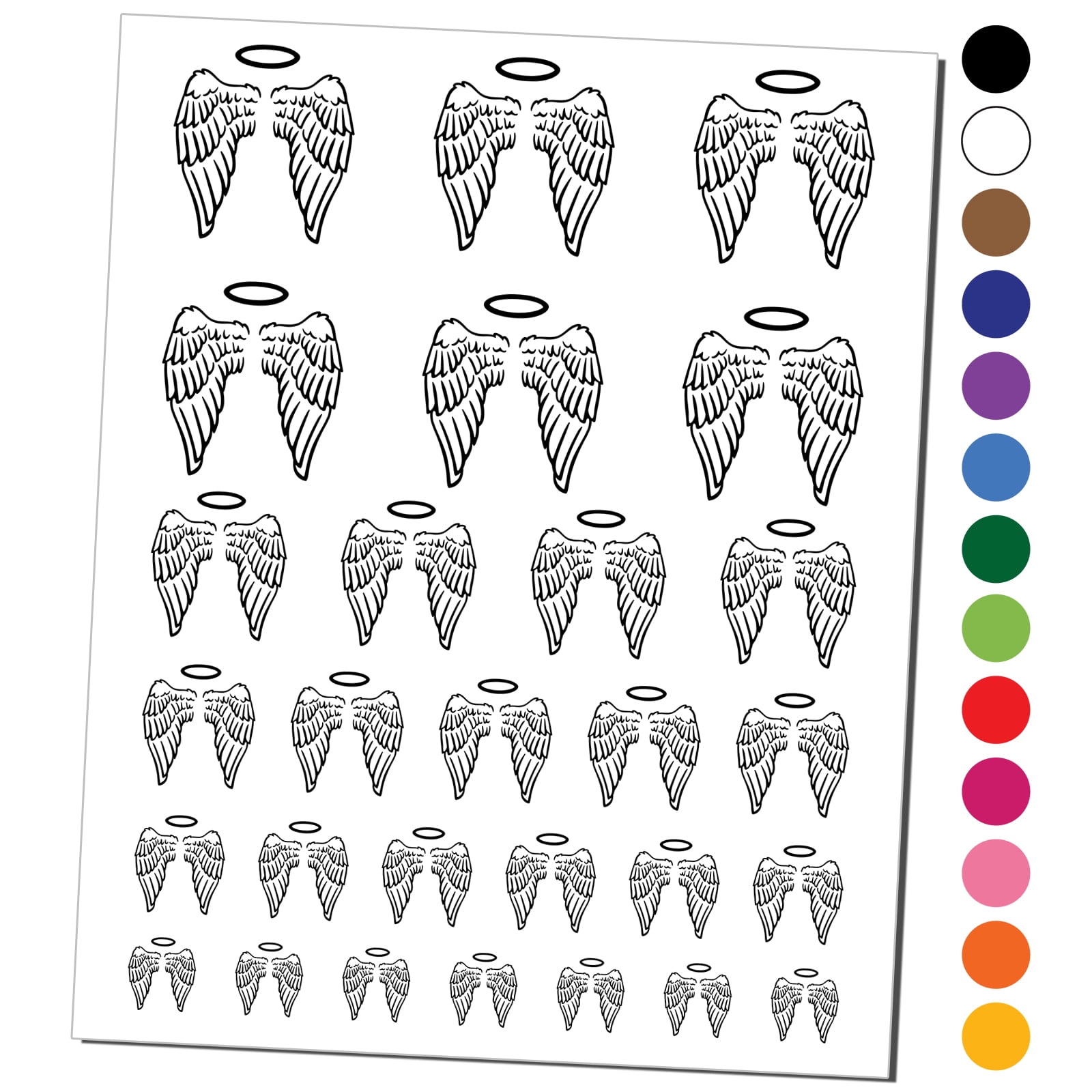 Folded Angel Wings with Halo Feathers Water Resistant Temporary Tattoo ...