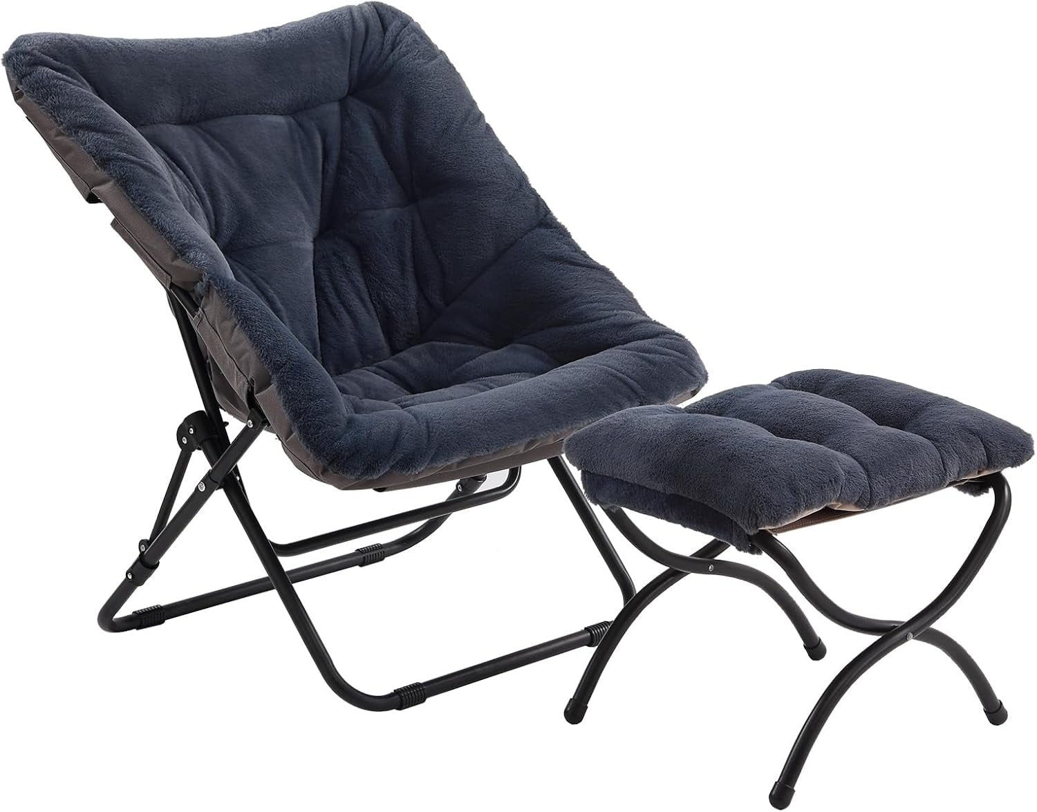 Folded Chair with Ottoman, Soft Faux Fur Oversized Folding Accent Chair ...