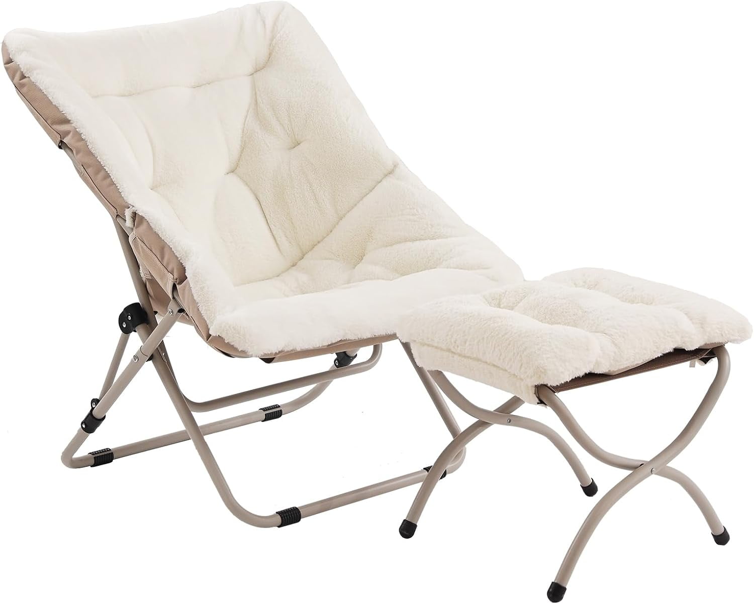 Folded Chair with Ottoman, Soft Faux Fur Oversized Folding Accent Chair ...