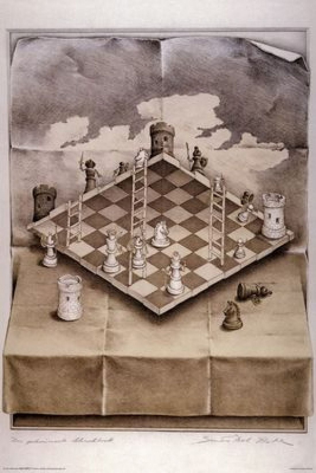 Folded Chess Set - Optical Illusion Art Poster (24 x 36) - Walmart.com
