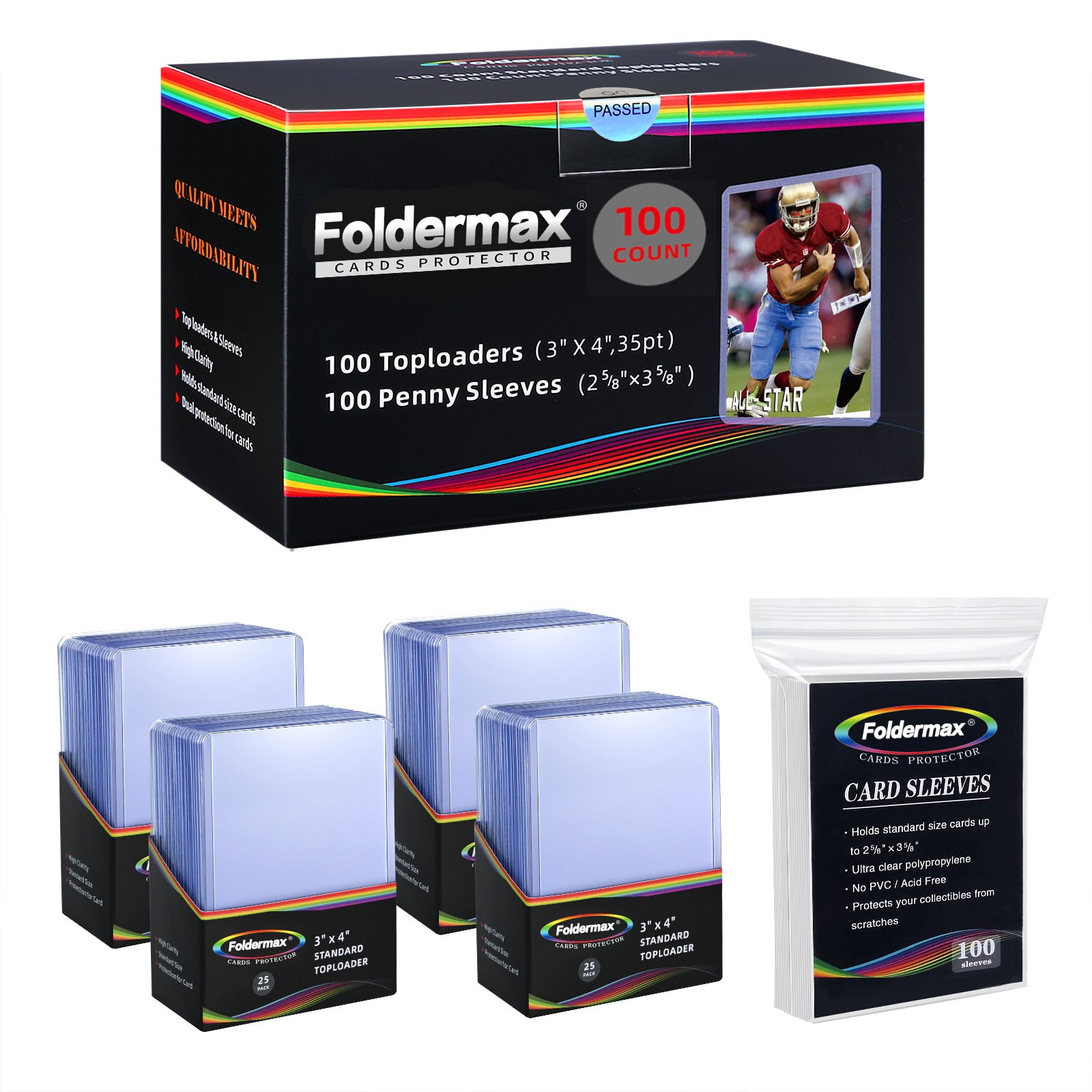 "Foldermax 100 Count 35PT Toploader Card Protectors, 3"" x 4"" Hard ...