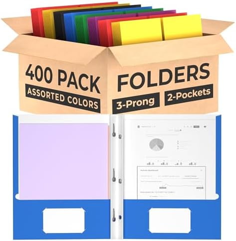 Folders, 3 Prong Folders with Pockets Bulk, (400 Pack), 2 Pocket ...