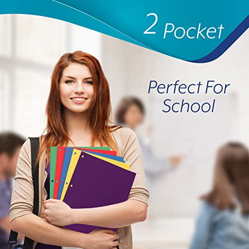 Folders, Folders with Pockets (100 Pack), 3 Hole Punched 2 Pocket ...