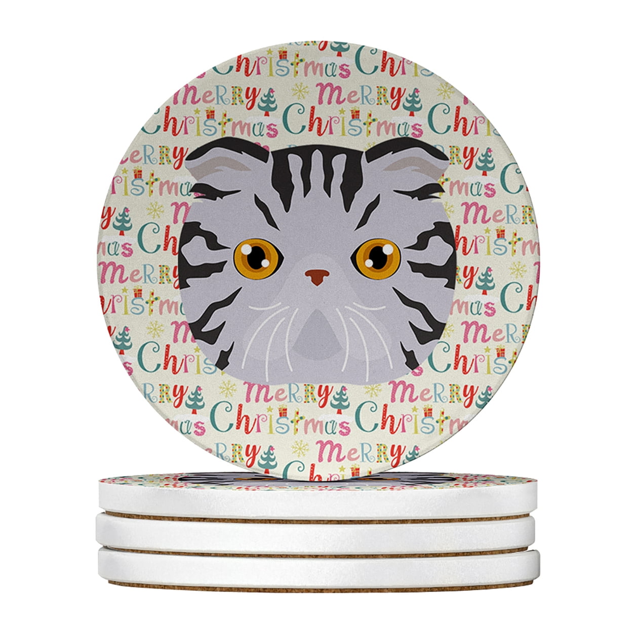 Foldex Exotic Fold Cat Christmas Large Sandstone Coasters Pack of 4 4 ...