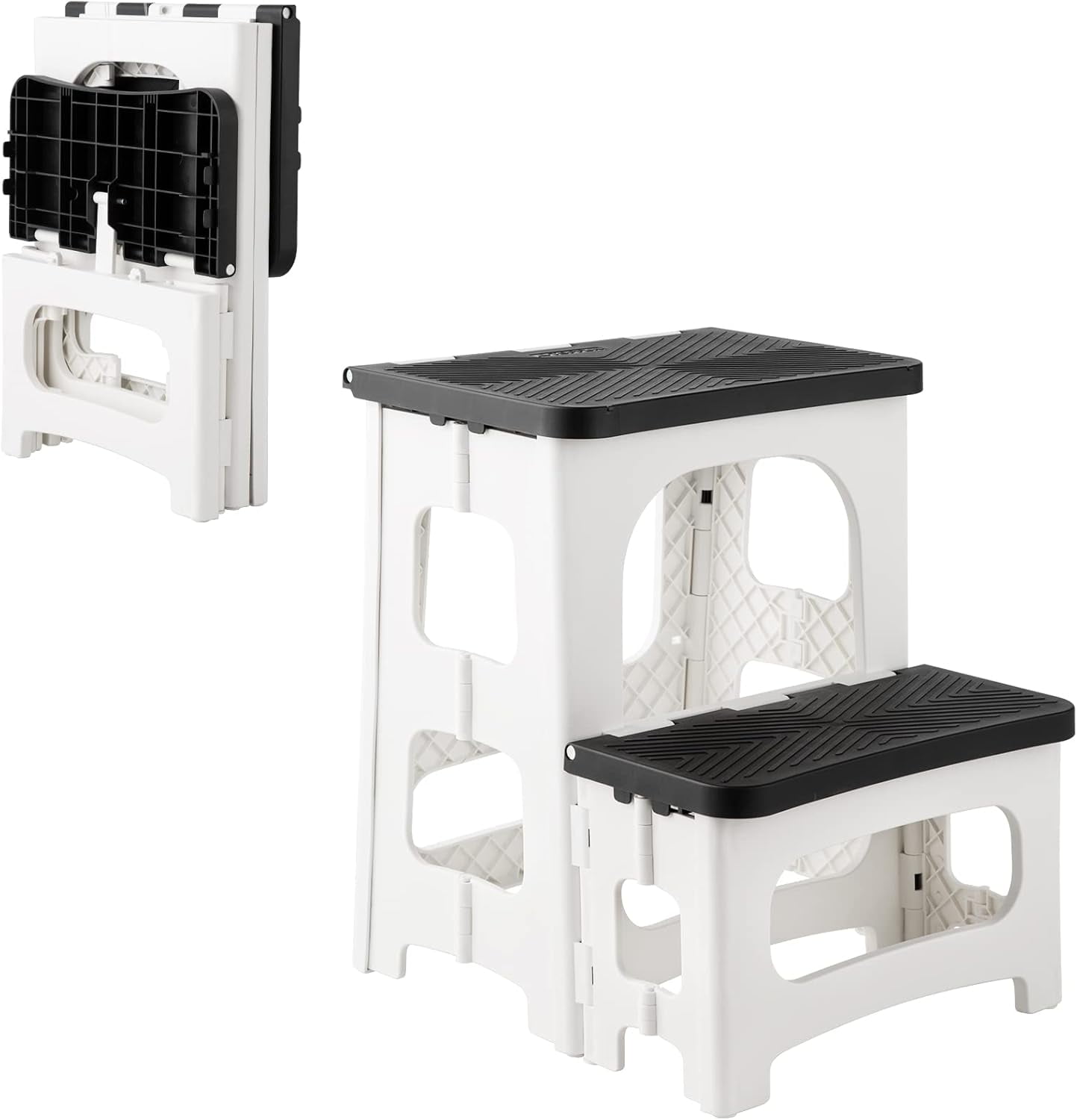Folding 2-Step Stool, 8" 17" Non-Slip Collapsible Stools, Bedside ...