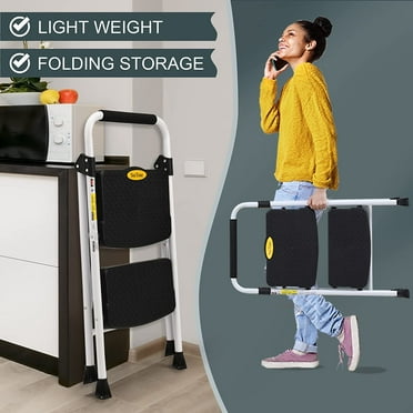 3 Step Ladder, Folding Step Stool with Wide Anti-Slip Pedal, Aluminum ...